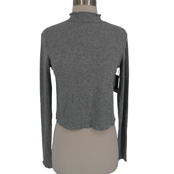 bp | Tops | Bp Mock Neck Ribbed Cropped Skinny Top Grey Nwt | Poshmark